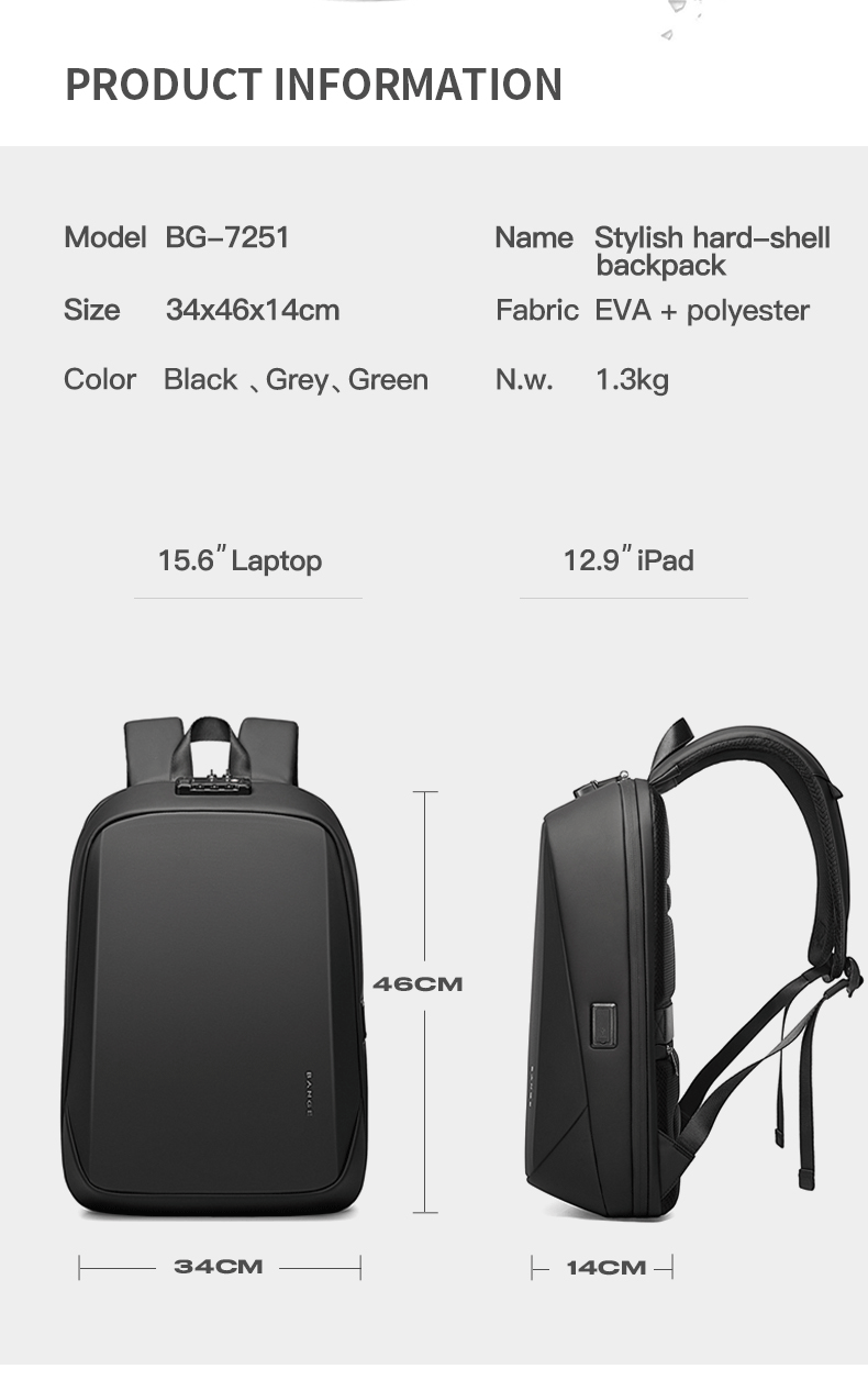 Bange Onyx Laptop Backpack Multi-Compartment Water Resistant (15.6”) F ...